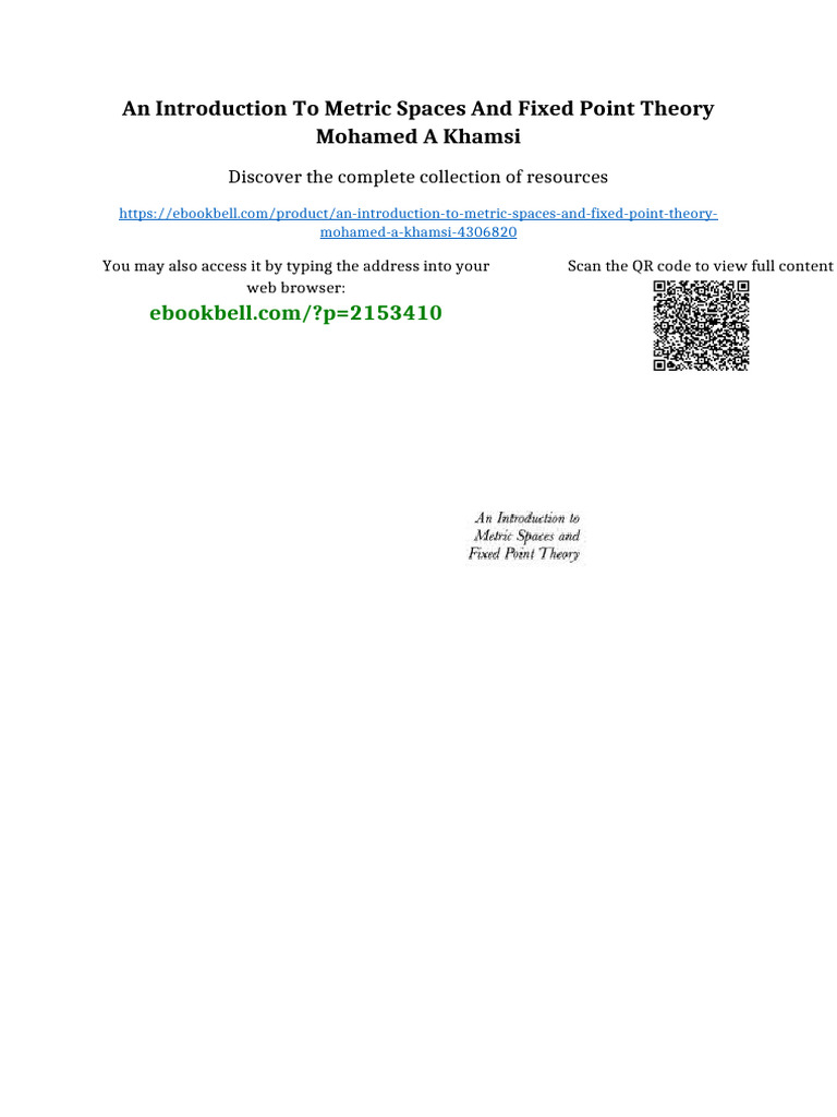 An Introduction To Metric Spaces and Fixed Point Theory Mohamed A ...