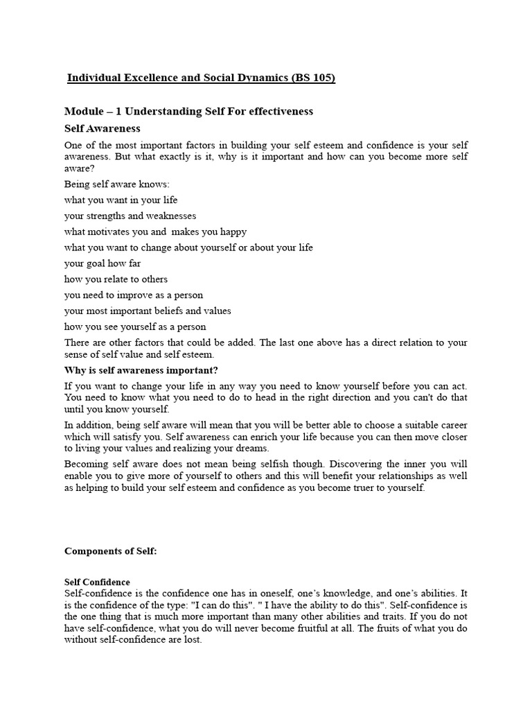 B S 105 Module 1 - Notes | PDF | Extraversion And Introversion | Self ...