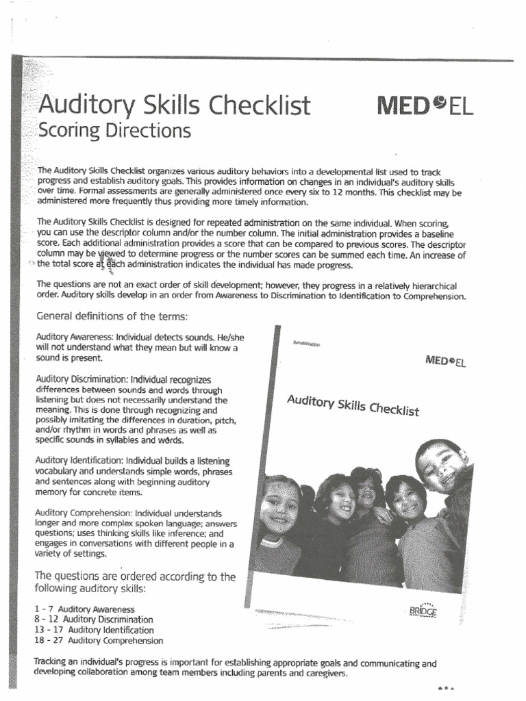 Auditory Skills Checklist - Complete | PDF