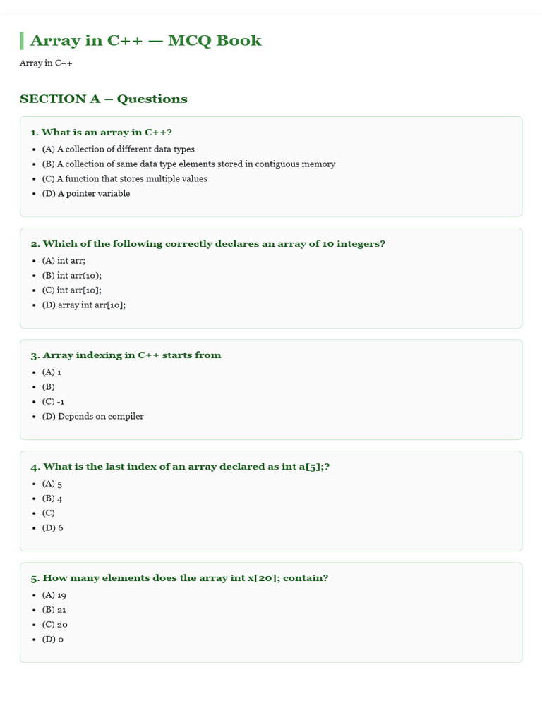 Array in C++ - MCQ Book | PDF | Integer (Computer Science ...