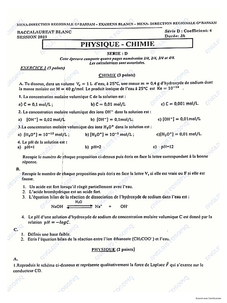 Bac Blanc 2023 Serie D Pc+Corro Bassam | PDF