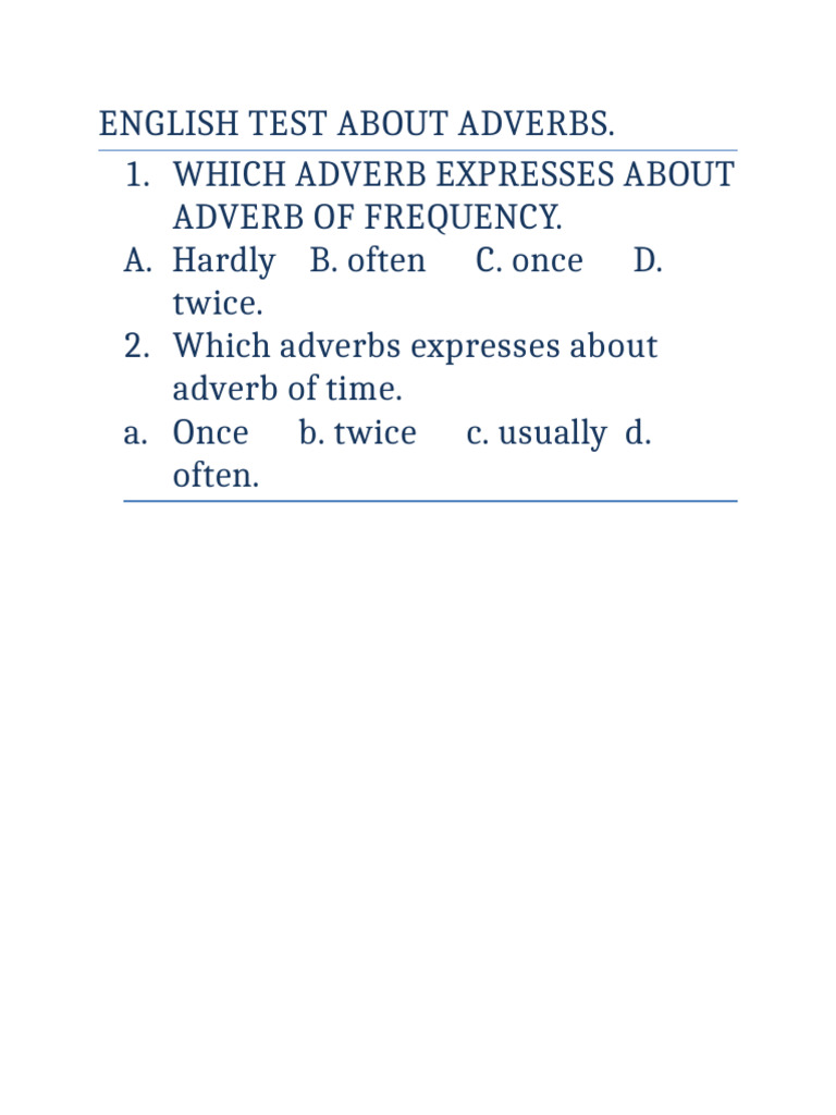 English Test About Adverbs | PDF