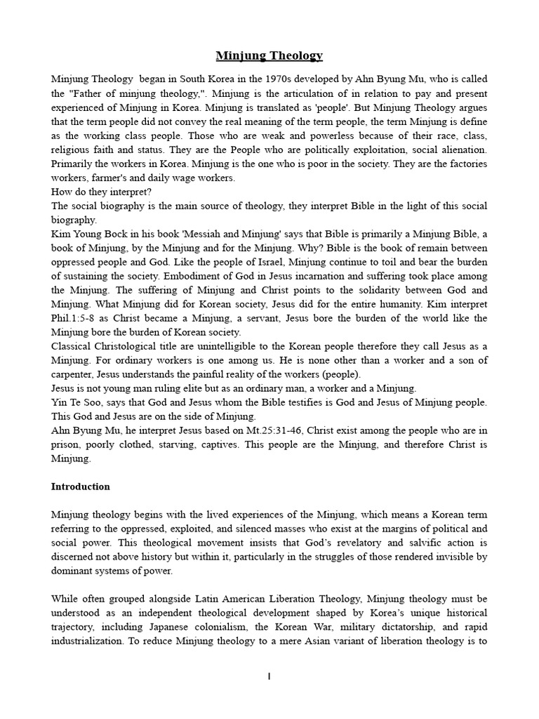 Minjung Theology | PDF | Theology | Religious Belief And Doctrine