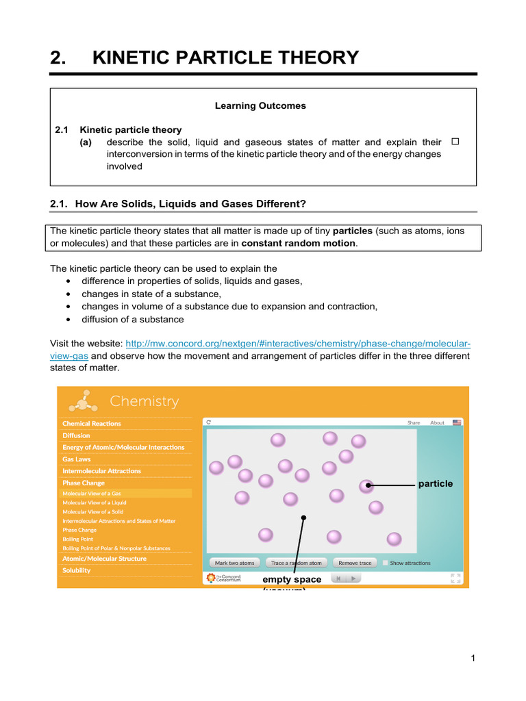 Notes - Kinetic Particle Theory (Teacher) | PDF | Gases | Liquids