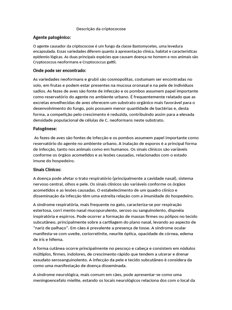 Descrição Da Criptococose | PDF | Gatos | Infecção