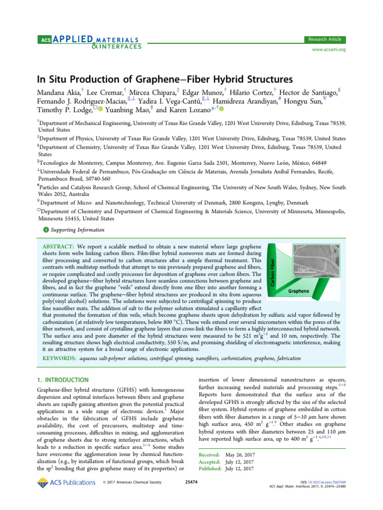 In Situ Production of Graphene Fiber Hybrid Structures | PDF | Graphene ...