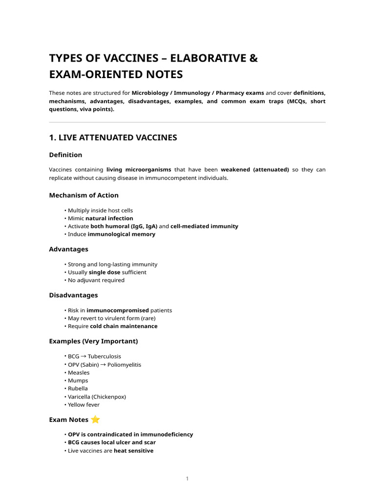 Types of Vaccines - Elaborative Exam-Oriented Notes | PDF | Vaccines ...