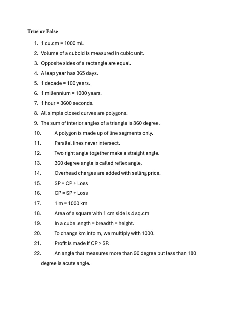 True or False Qns | PDF