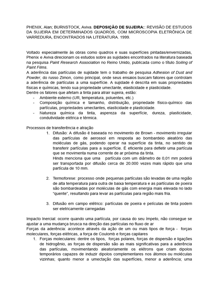 Síntese - Deposição de Sujeira, Alan Phenix e Aviva Burnstock. | PDF ...