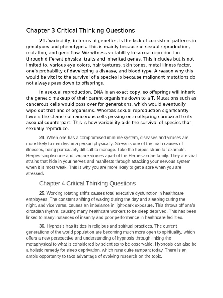 Week 2 Critical Thinking Questions | PDF | Reproduction | Mutation