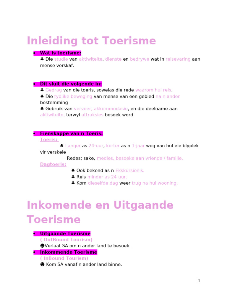 Inleiding Tot Toerisme | PDF