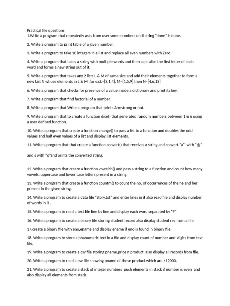 Practical File Questions 12 Cs | PDF | Computer File | Databases