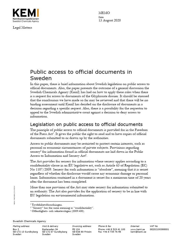 Appendix 2b SE Info Public Access To Official Documents | PDF | Freedom ...