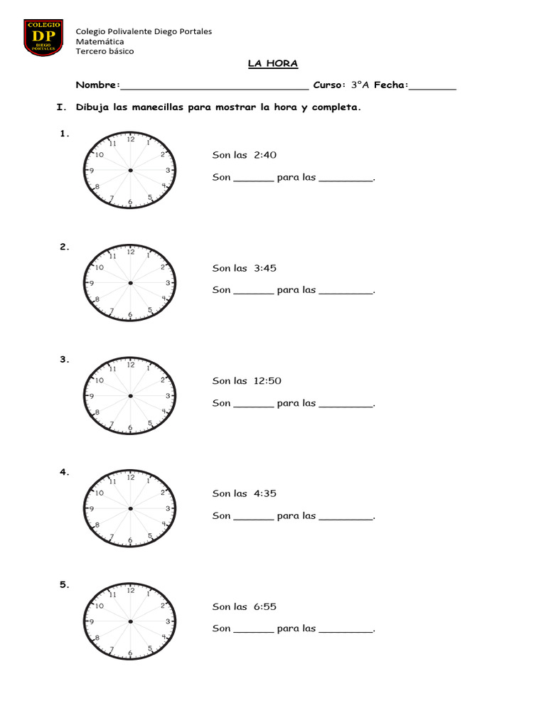GUIA DE APRENDIZAJE LA HORA 3° | PDF
