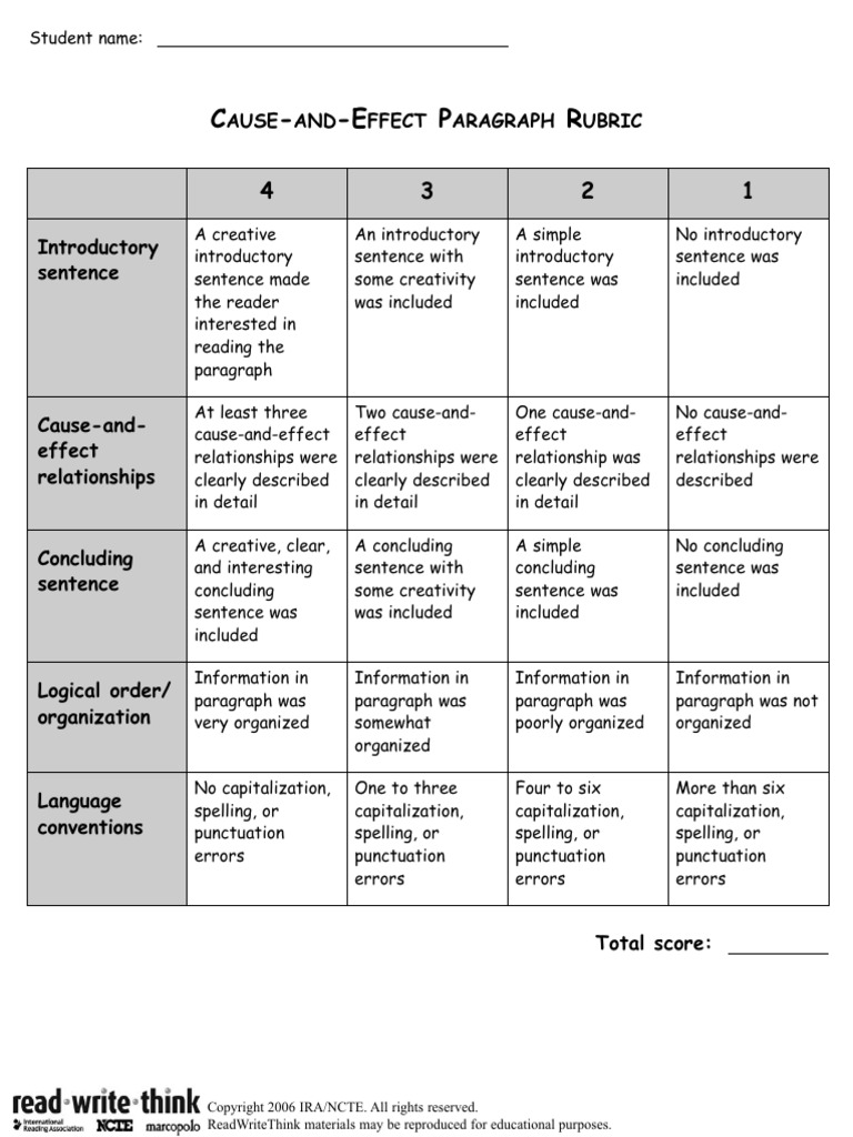 Cause and Effect Rubric | PDF | Orthography | Written Communication