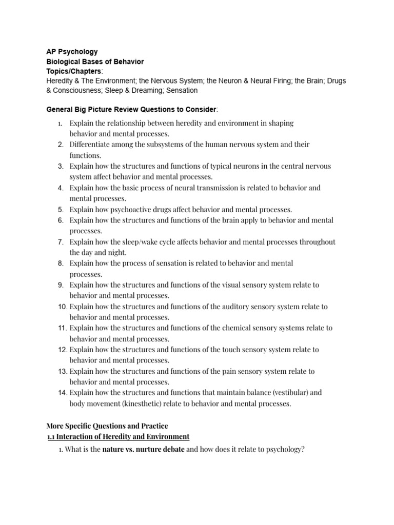 AP Psych Biological Bases of Behavior Review (Bio, Consciousness, Sleep ...