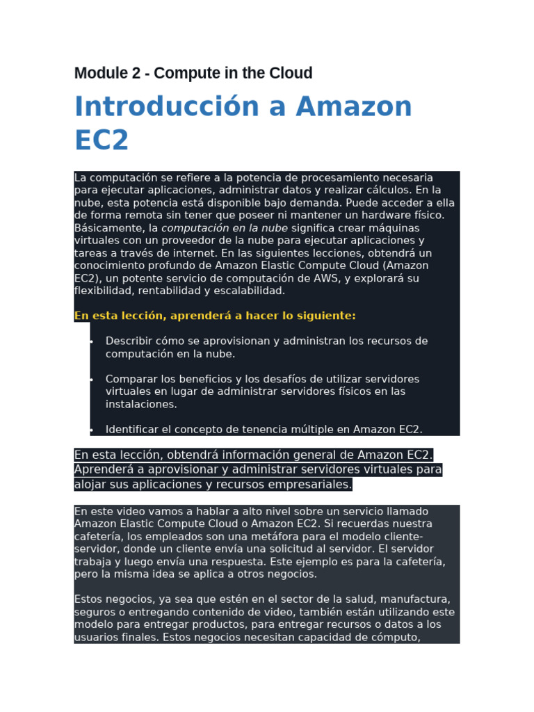 AWS Cloud Practitioner Essentials - Modulo 2 | PDF | Computación en la nube | Servicios web de ...