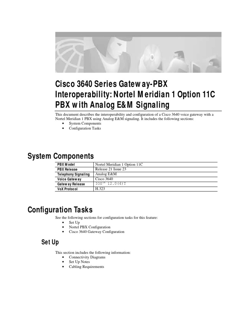 Cisco 3640 Series Gateway-PBX Interoperability: Nortel Meridian 1 ...