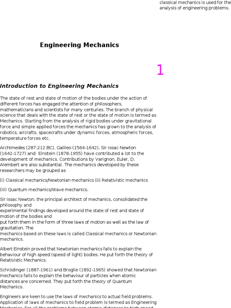 Introduction To Engineering Mechanics | PDF | Mechanics | Newton's Laws ...