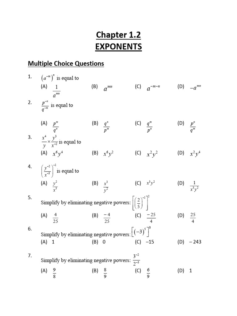 Exponents: Multiple Choice Questions | PDF | Chess Theory | Chess