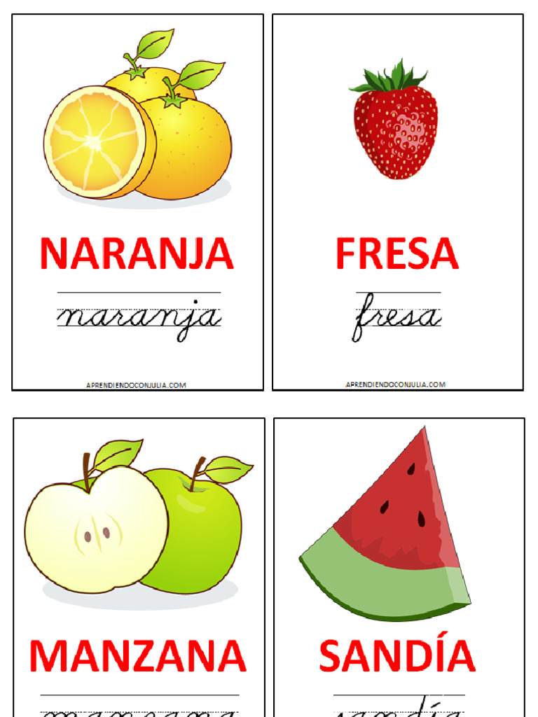 Tarjetas Vocabulario Imprimibles Frutas y Verduras | PDF