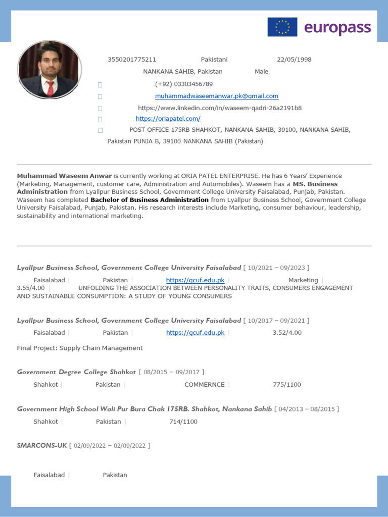 Muhammad Waseem Anwar Resume | PDF | Marketing | Business Economics