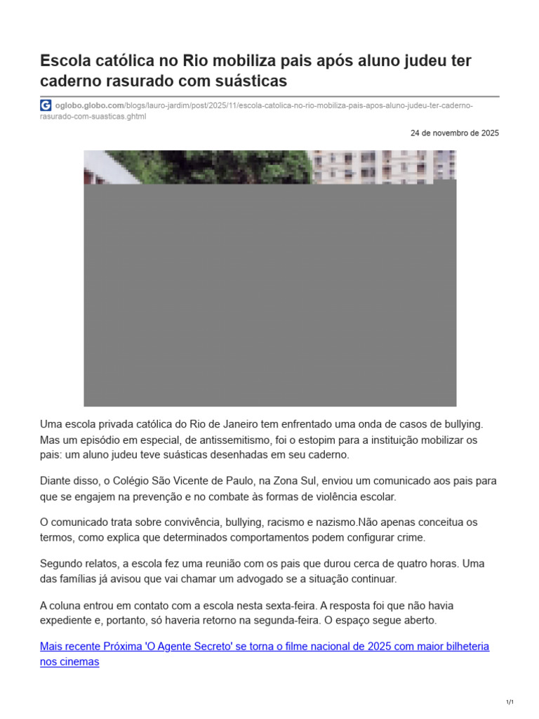 Oglobo.globo.com-Escola Católica No Rio Mobiliza Pais Após Aluno Judeu ...