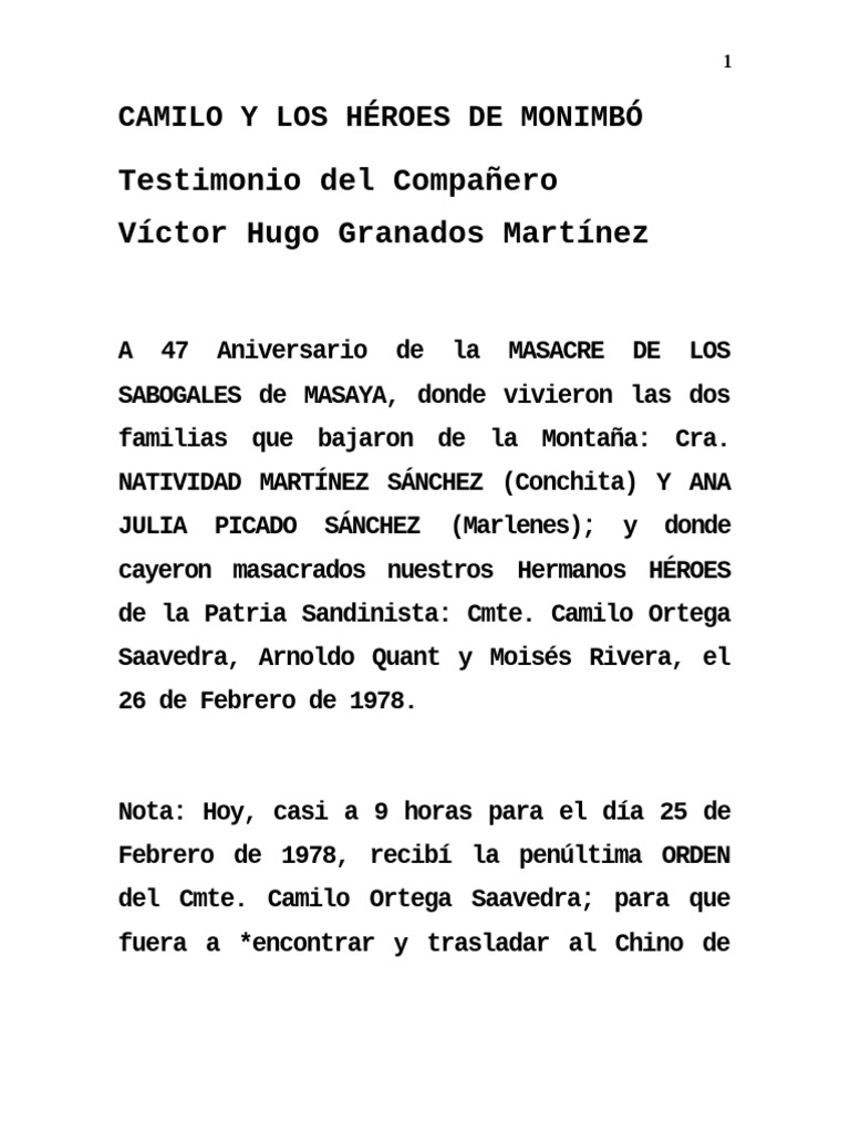 Camilo y Los Heroes de Monimbo - Testimonio Del Cro Victor Hugo Gm - 25 ...