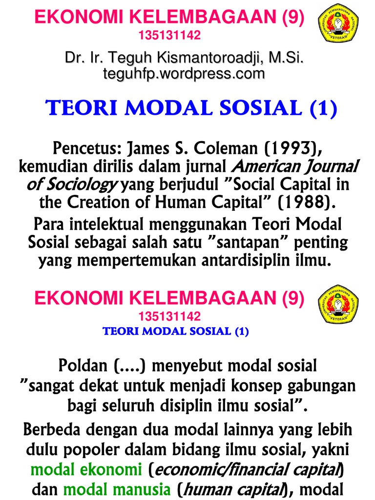 Teori Modal Sosial dalam Ekonomi | PDF | Ilmu Sosial | Sains & Matematika