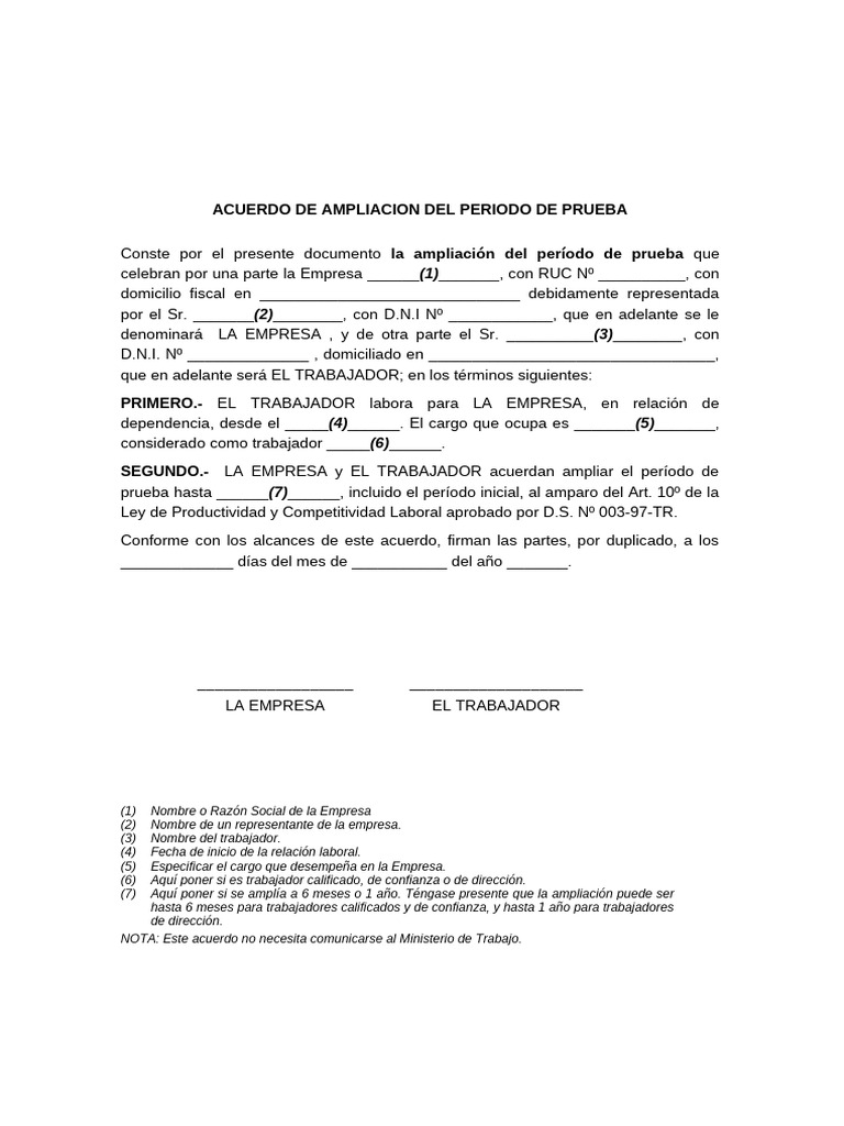 Modelo de Ampliación Del Período de Prueba | PDF