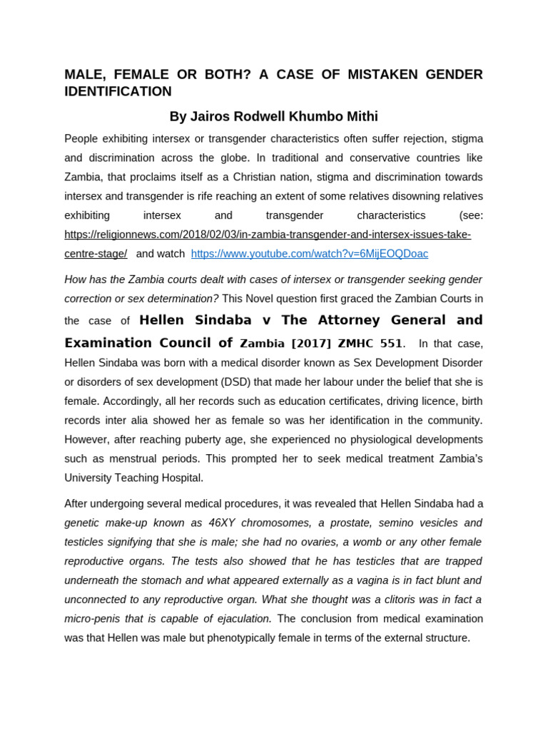 Born Male Identified As Female | PDF | Intersex | Gender