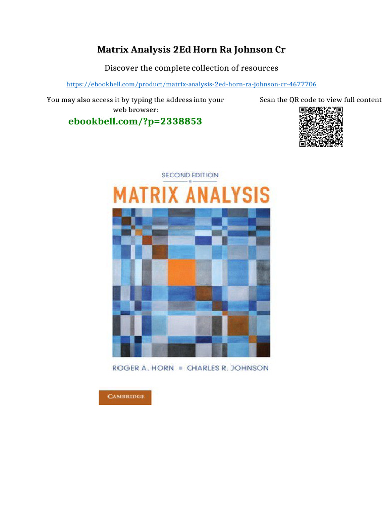 Matrix Analysis 2ed Horn Ra Johnson CR PDF Available | PDF ...
