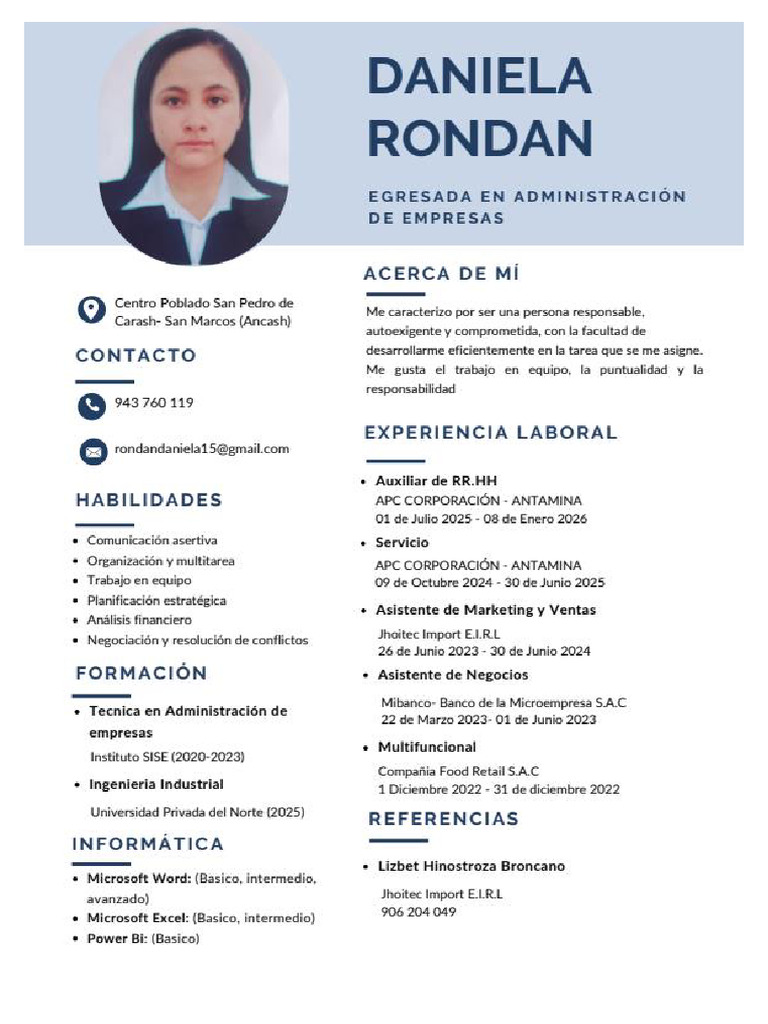 CV Daniela Rondan 2026 | PDF