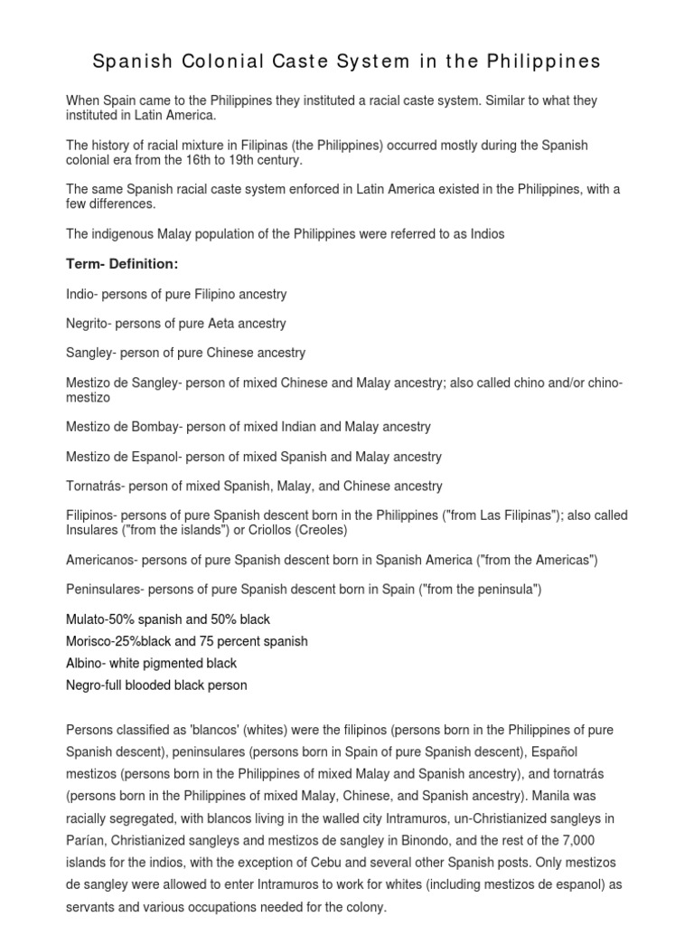 Spanish Colonial Caste System in the Philippines | Spanish Colonization ...