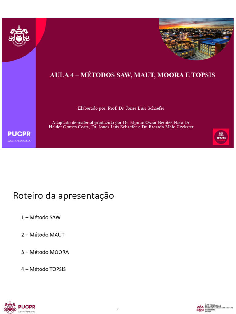 Aula 4 - SAW MAUT MOORA e TOPSIS | PDF | Matriz (Matemática) | Matemática