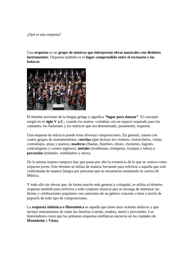 Qué Es Una Orquesta | PDF | Orquestas | Instrumentos musicales