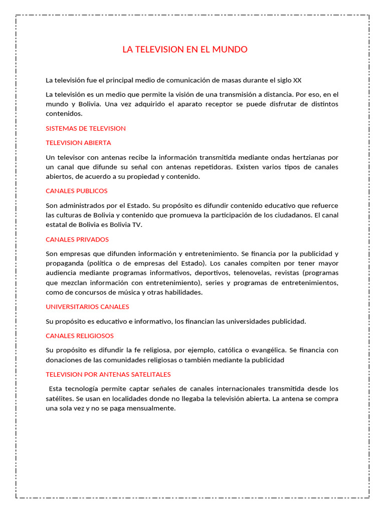 La Television en El Mundo | PDF | Televisión | Televisión por cable
