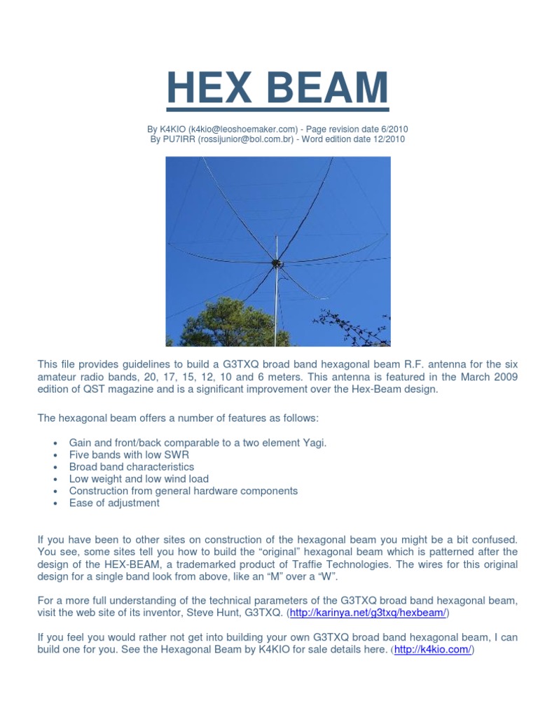 Hexbeam by K4kio | PDF | Coaxial Cable | Antenna (Radio)