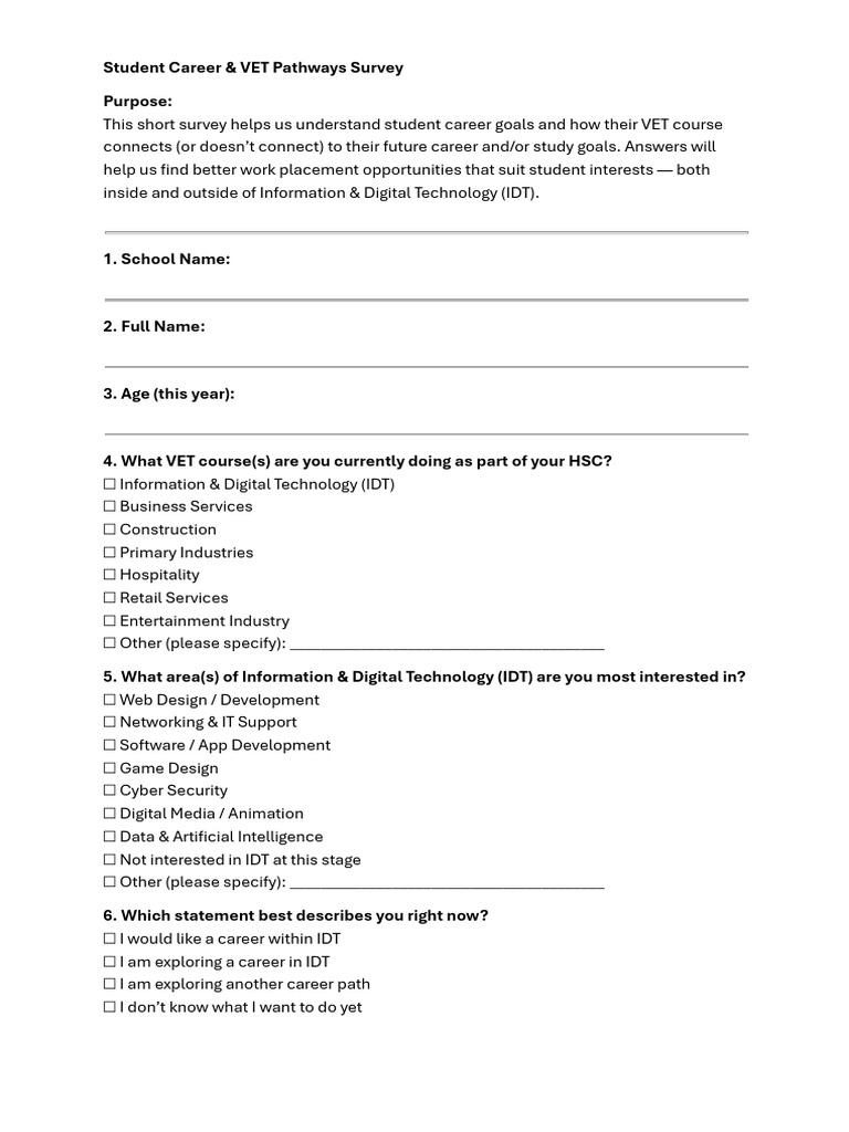 Student Career Survey - Information and Digital Technologies | PDF ...