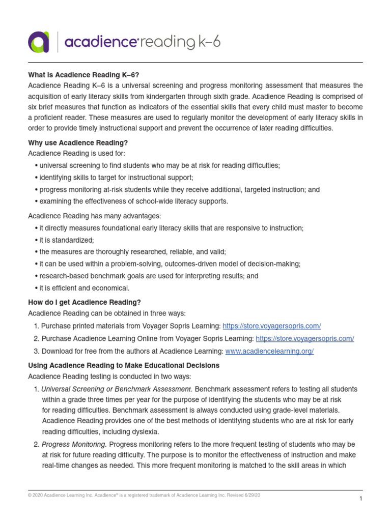Intro Acadience Reading | PDF | Pedagogy | Cognition