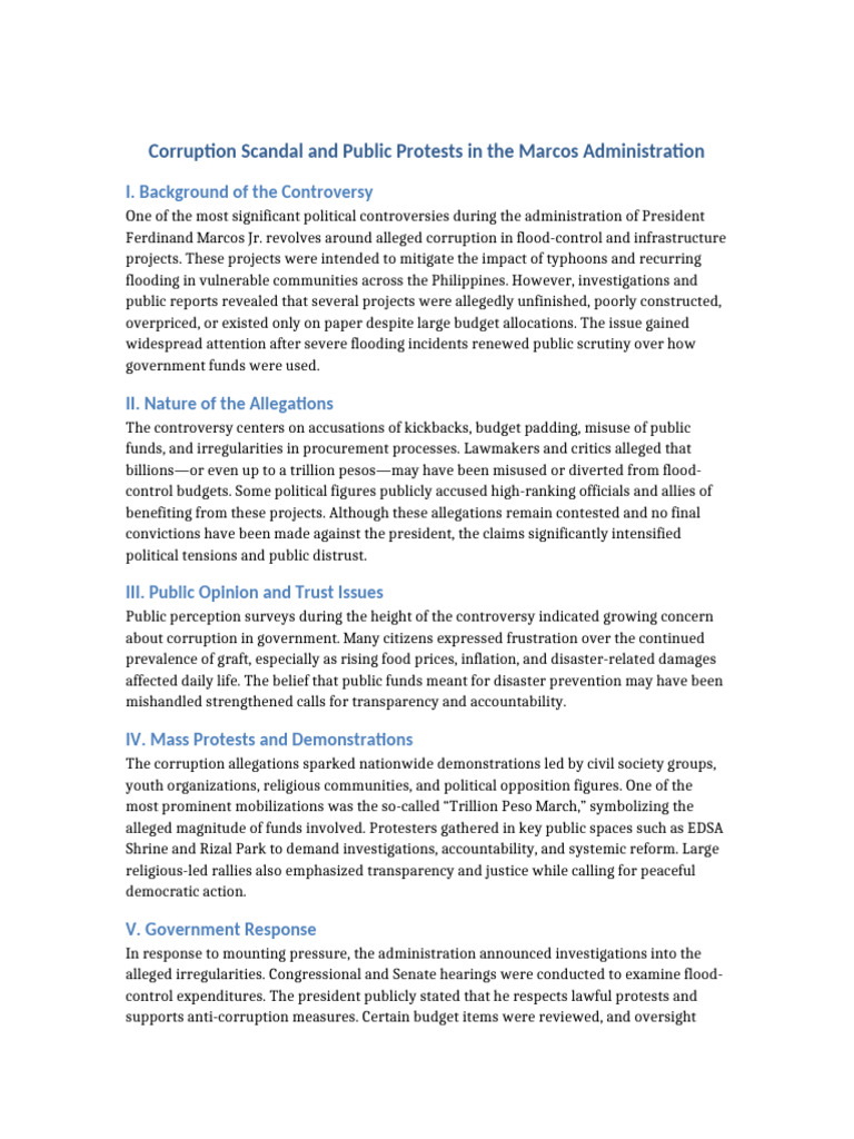 Corruption Scandal and Public Protests Marcos Administration | PDF ...