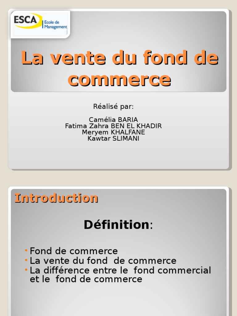 La Vente de Fond de Commerce | PDF | Sodles | Informations gouvernementales