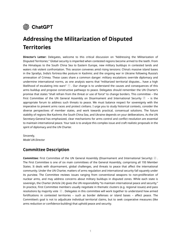 Addressing The Militarization of Disputed Territories | PDF | United ...