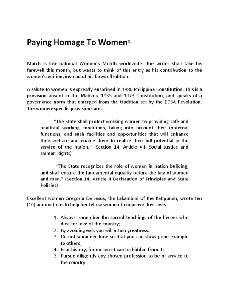 Paying Homage To Women | PDF