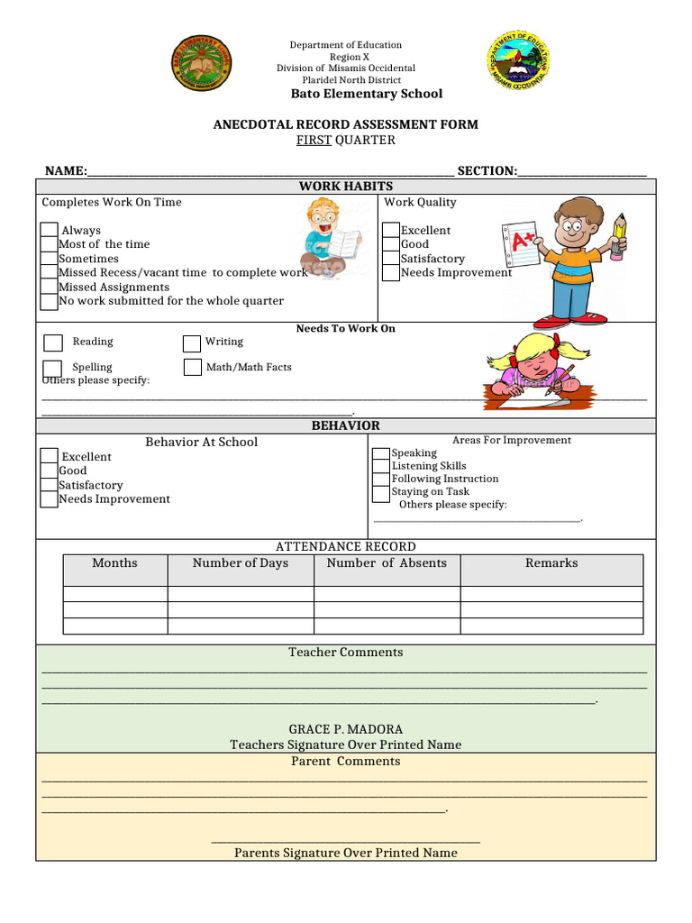 Anecdotal Record Assessment Form | PDF | Behavior Modification