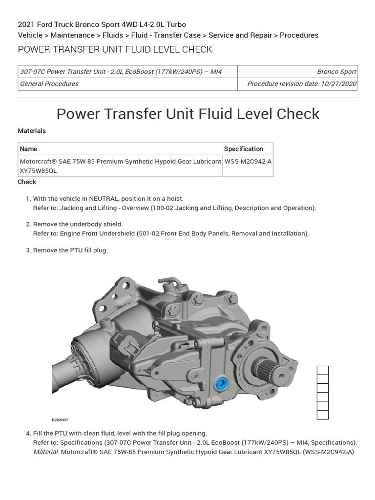 Power Transfer Unit Fluid Level Check (Fluid - Transfer Case) | PDF