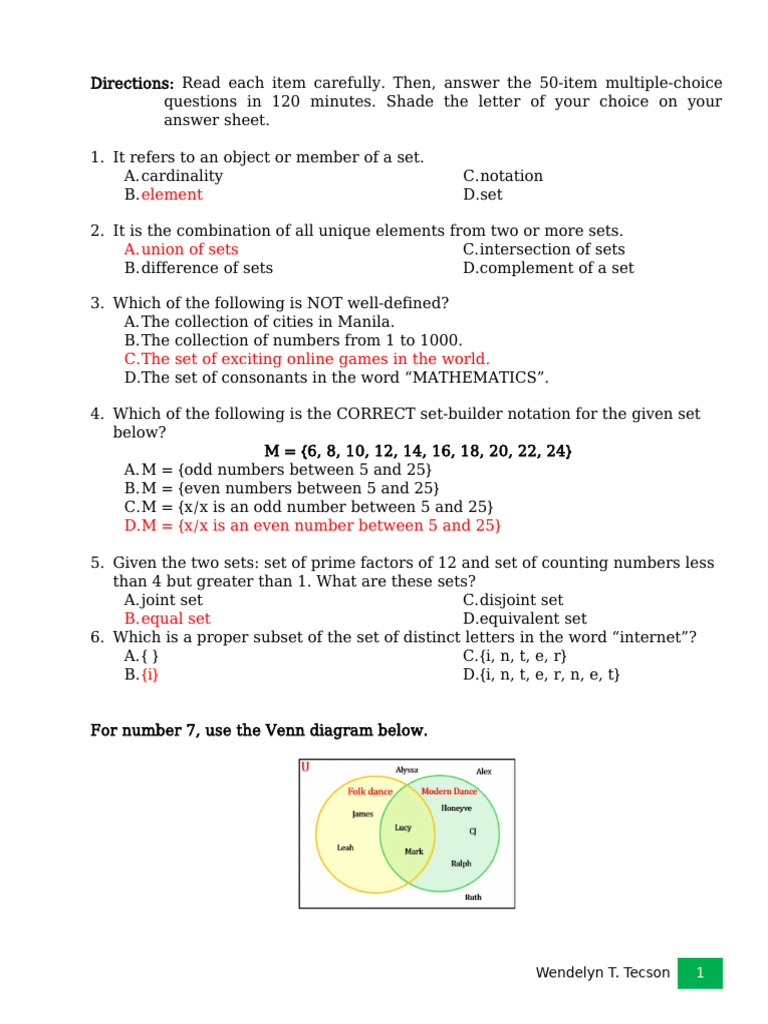 Pre Test Unit 1 - 2025 | PDF | Set (Mathematics) | Numbers