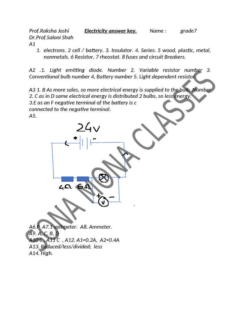 Electricity Answer Key | PDF