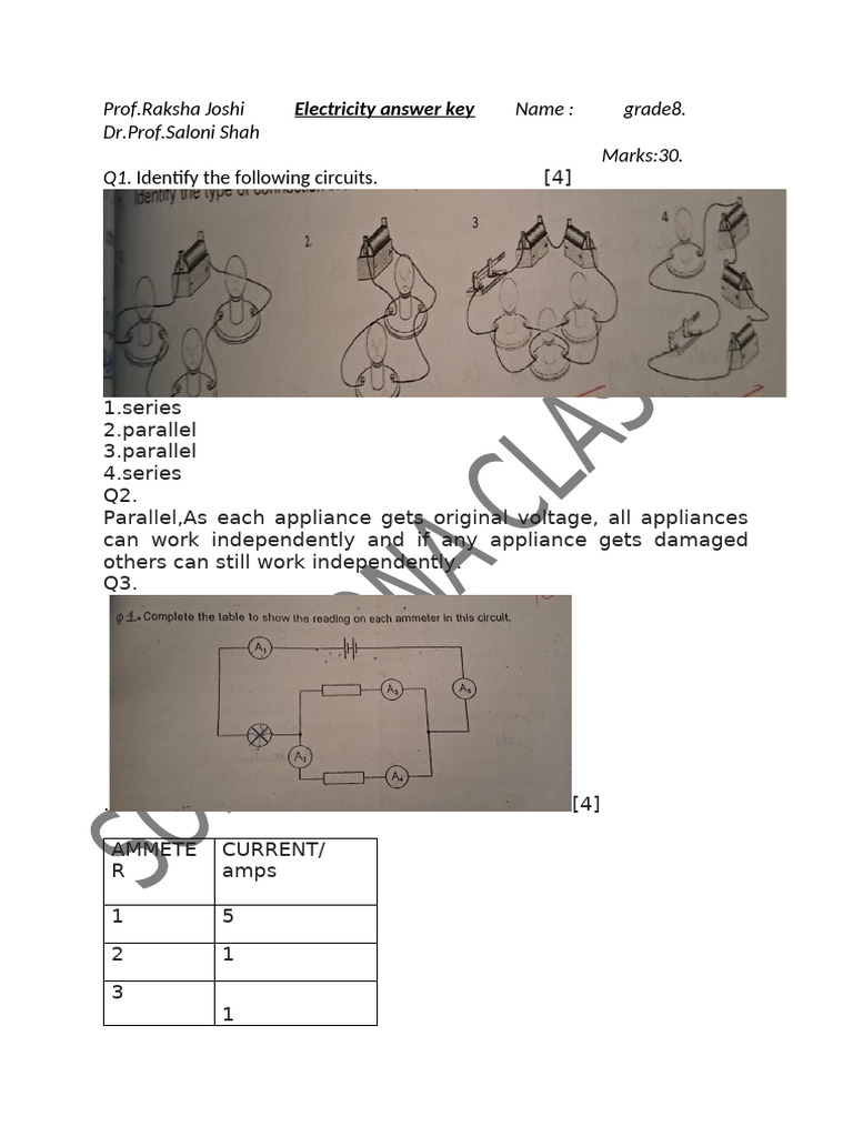 Electricity Test 2 Answer Key | PDF | Series And Parallel Circuits ...