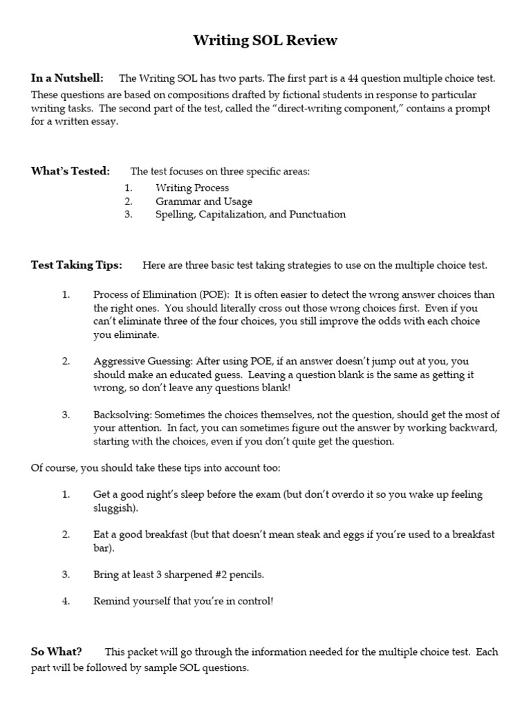 Sol-Writing Review Packet | PDF | Verb | Adjective